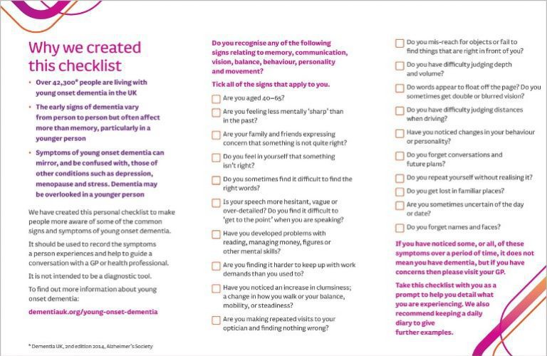 Personal checklist - Young Dementia Network